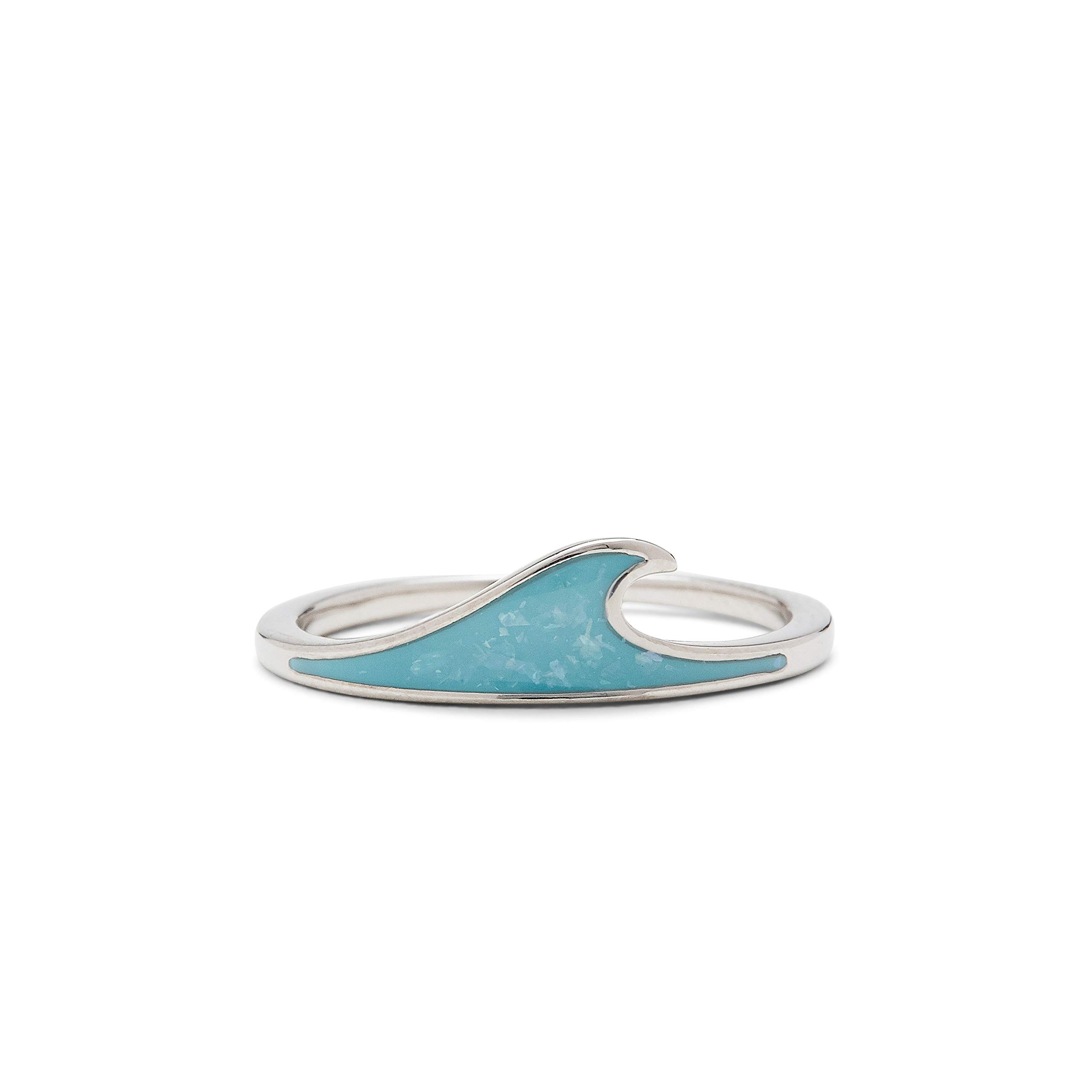 Pura Vida Silver-Plated Enamel Wave Stackable Ring - Brass Band, Size 6