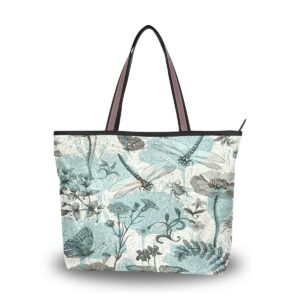 qmxo animal dragonfly flower leaves handbags and purse for women tote bag large capacity top handle shopper shoulder bag