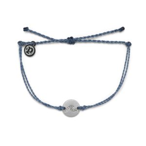 pura vida silver pave wave coin bracelet - 100% waterproof, adjustable band - brand charm, blue steel