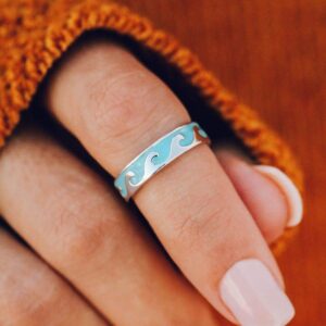 Pura Vida Silver-Plated Reversible Enamel Wave Ring - Brass Band, Size 6