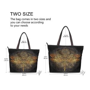 QMXO Ethnic Bird Dragonfly Black Handbags and Purse for Women Tote Bag Large Capacity Top Handle Shopper Shoulder Bag