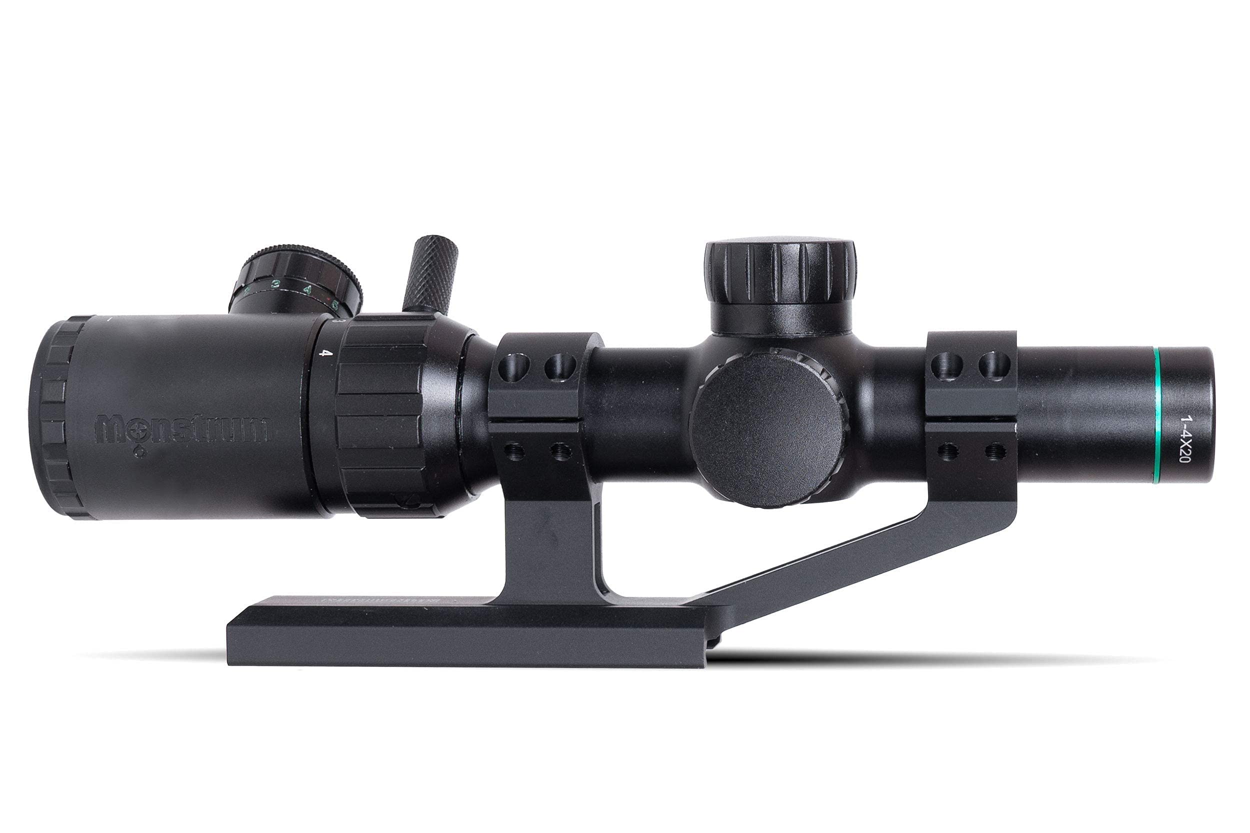 Monstrum 1-4x20 Rifle Scope with Rangefinder Reticle | ZR255 H-Series Offset Scope Mount | Bundle