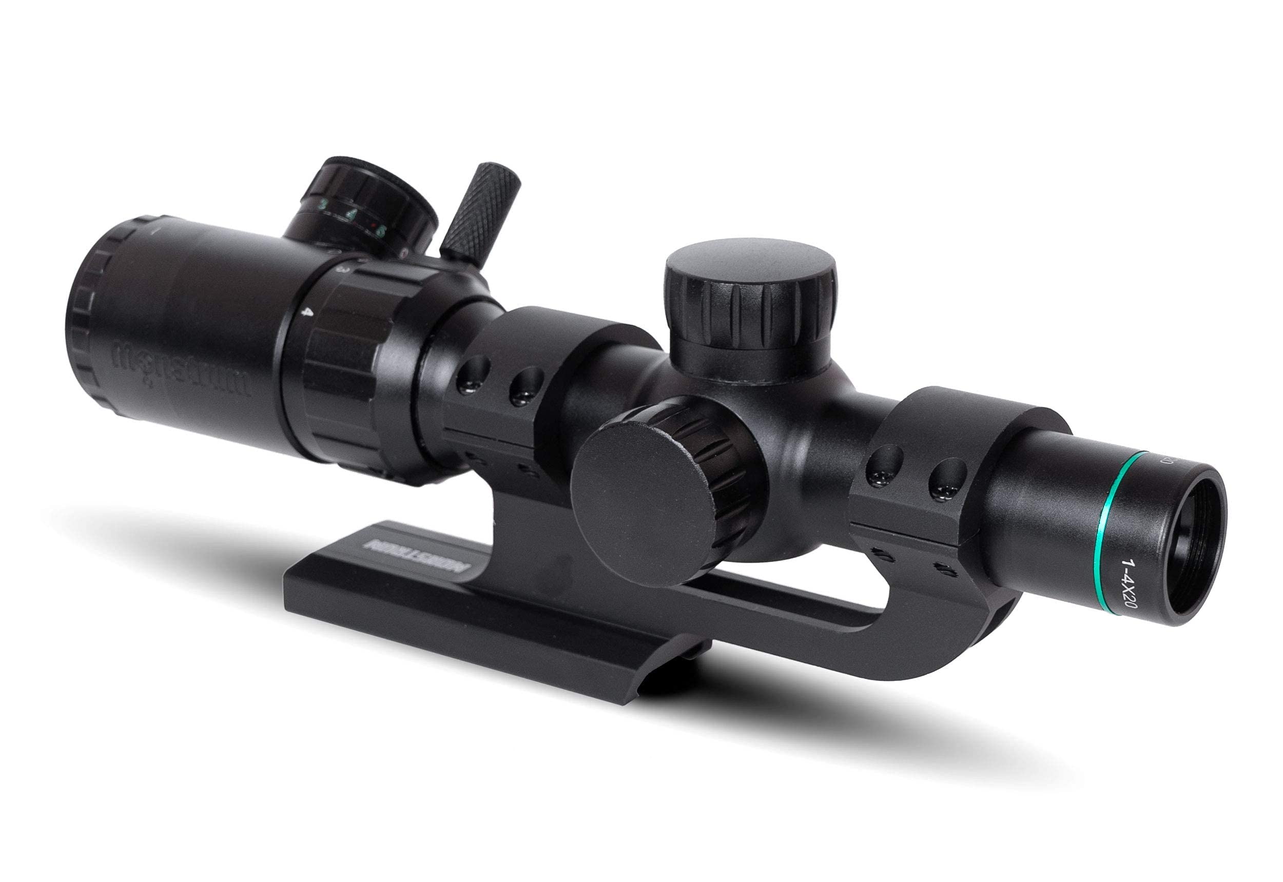 Monstrum 1-4x20 Rifle Scope with Rangefinder Reticle | ZR250 H-Series Offset Scope Mount | Bundle