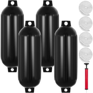 vevor mophorn ribbed twin eyes boat fender black boat fender bumper pack of 4 and pump to inflate (black, 8 x 27 inches)