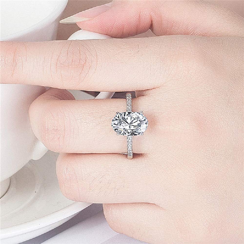 Fashion imitation S925 sterling silver oval cut 4ct CZ engagement ring for women's cubic zirconia infinity halo engagement ring, solitaire engagement ring (9)