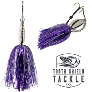 tooth shield tackle [get bent series] musky bucktail (purple cisco) muskie pike double 9 inline spinner musky lures baits tackle