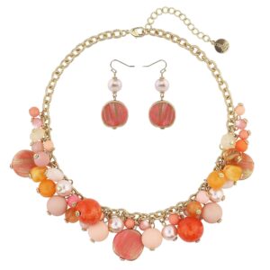 coiris women's beaded strand statement necklace beads collar (n0002-coral orange)