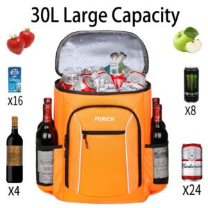 FORICH Cooler Backpack Portable Soft Backpack Coolers Insulated Leak Proof Large Cooler Bag for Men Women to Work Travel Beach Camping Hiking Picnic Fishing Beer Bottle, 30 Cans (X - Orange)