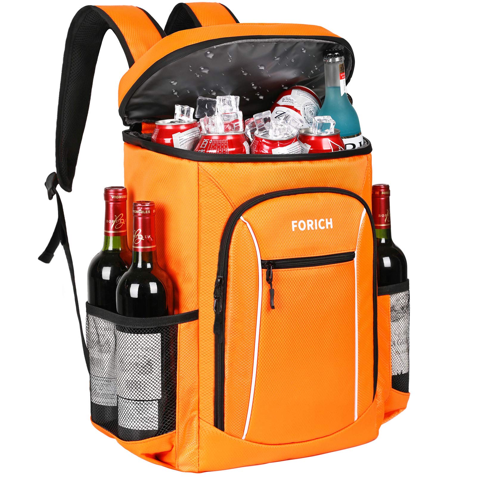 FORICH Cooler Backpack Portable Soft Backpack Coolers Insulated Leak Proof Large Cooler Bag for Men Women to Work Travel Beach Camping Hiking Picnic Fishing Beer Bottle, 30 Cans (X - Orange)