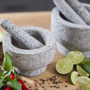 ChefSofi Mortar and Pestle Sets - The Standard 6 inch 2 Cup and The EXTRA Large 8 inch 5 Cup Capacity - Unpolished Heavy Granite for Enhanced Performance and Organic Appearance