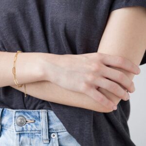 Gold Bracelets for Women, 14K Gold Filled Layering Beads Chain Bracelet Dainty Handmade Layered Oval Chain Bracelets Personalized Jewelry Gifts for Women Girls