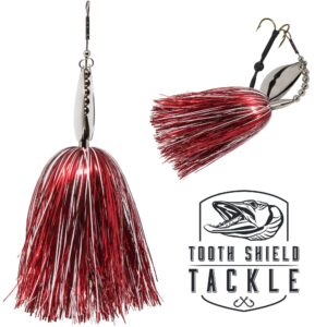 tooth shield tackle [get bent series] musky bucktail (candy cane) muskie pike double 9 inline spinner musky lures baits tackle