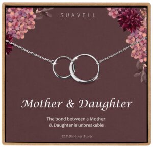 suavell mother daughter necklace. sterling silver necklace for women. mom gifts. 2 circle necklace pendant on dainty necklace chain. minimalist jewelry, daughter gift from mom, birthday (maroon)