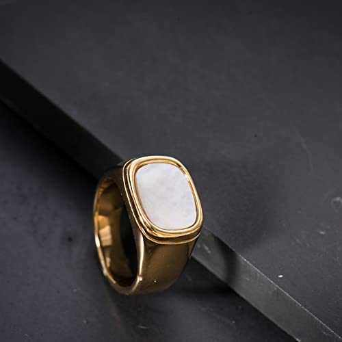 Aurelia Mae 18K Gold Plated Chunky Mother of Pearl Gold Ring Womens Gold Square Signet Ring Large Statement Ring