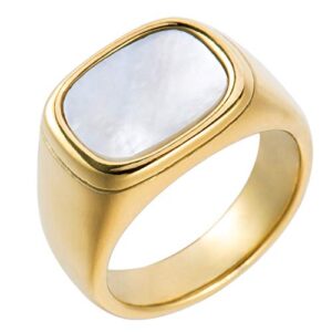 aurelia mae 18k gold plated chunky mother of pearl gold ring womens gold square signet ring large statement ring