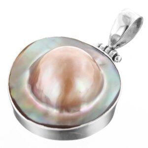 south pacific mabe cultured pearl in shell 925 sterling silver pendant, 1 1/2" p78540