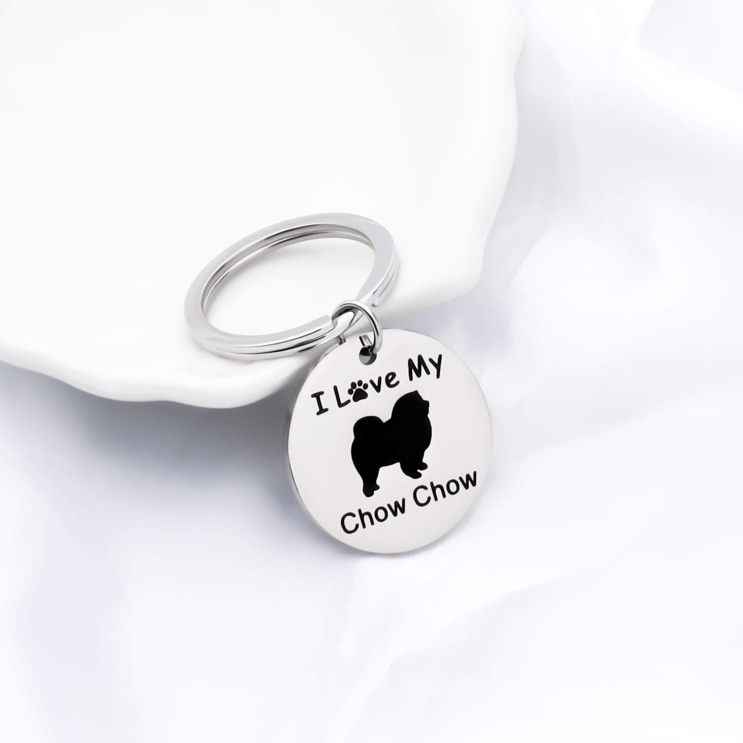 FUSTMW Chow Chow Dog Gifts I Love My Chow Chow Keychain Chow Chow Pet Dog Owner Gifts Chow Chow Pet Animal Lover Friends Gifts (silver)