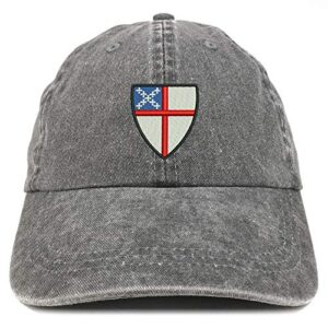 trendy apparel shop episcopal shield embroidered washed low profile cap - black