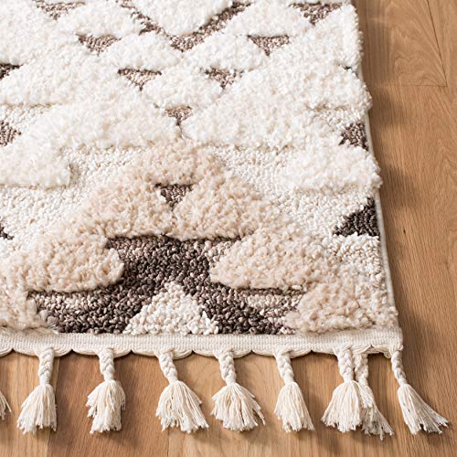 SAFAVIEH Moroccan Tassel Shag Collection X-Large Area Rug - 11' x 15', Ivory & Brown, Boho Design, Non-Shedding & Easy Care, 2-inch Thick Ideal for High Traffic Areas in Living Room, Bedroom (MTS688A)