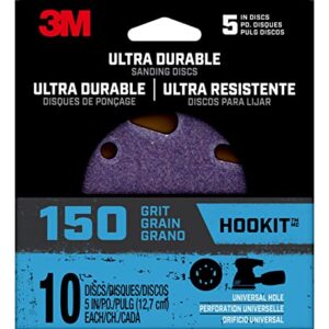 3M Ultra Durable 5 inch Power Sanding Discs, Universal Hole, 150 Grit, 10/Pack