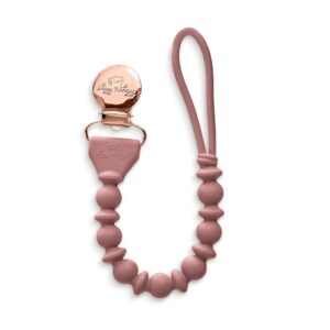 itzy ritzy silicone pacifier clip; 100% food grade silicone pacifier strap with clip keeps pacifiers, teethers & small toys in place; features one-piece design & silicone cord (rosewood)