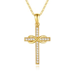 14k gold cross necklace for women, solid gold infinity cross pendant necklace with cubic zirconia for men friend mum sister her, 16''-18'' (14k gold)