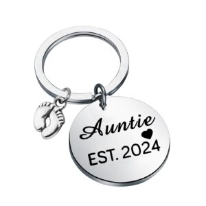 bnql new auntie gifts keychain auntie est 2024 keychain aunt keychain jewelry gifts for new aunt first time aunt gifts (keychain)