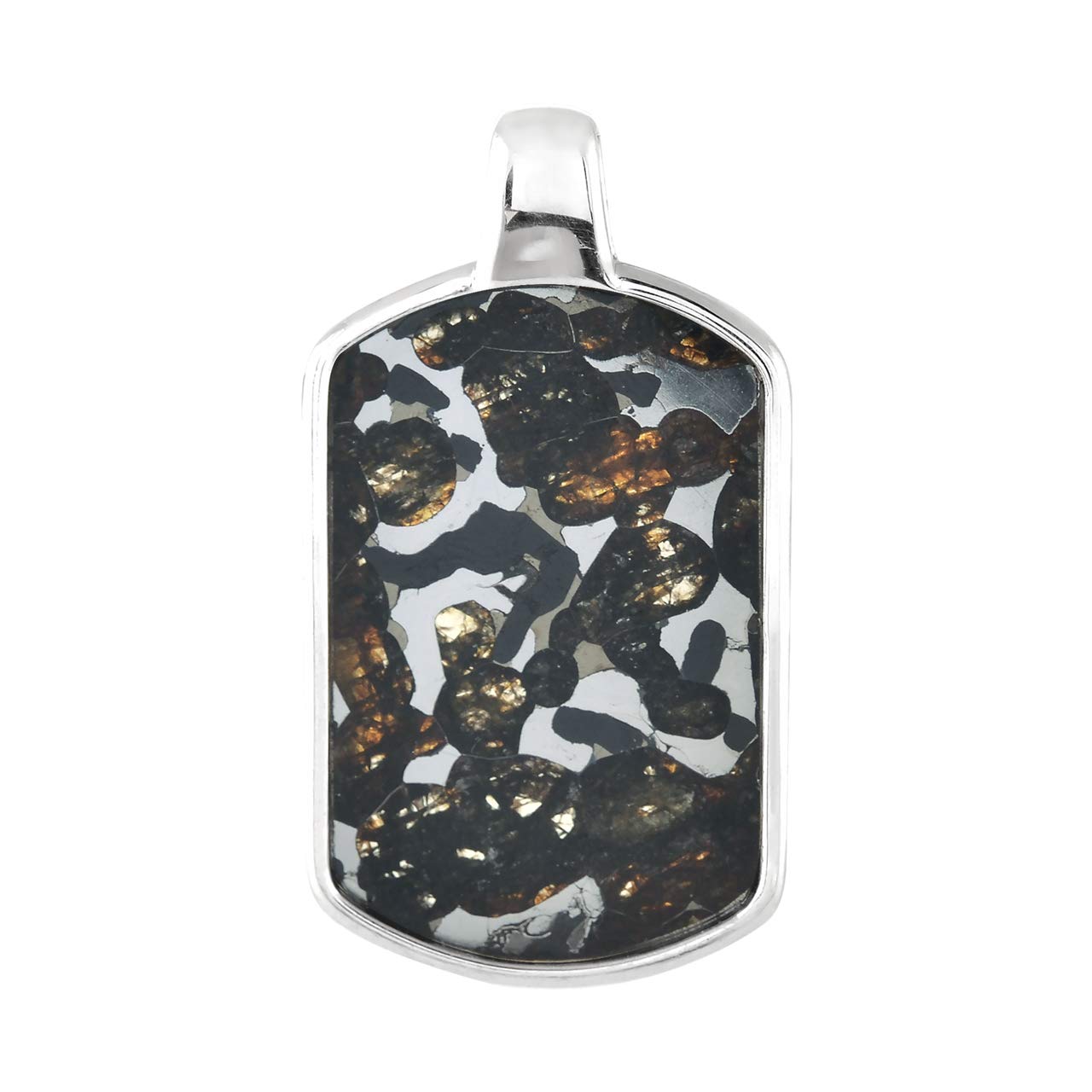 Starborn Sericho Pallasite Meteorite Dog Tag Pendant Sterling Silver