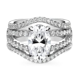 BERRICLE Sterling Silver Solitaire Wedding Engagement Rings 2.7 Carat Oval Cut Cubic Zirconia CZ Split Shank Ring Set for Women, Rhodium Plated Size 7