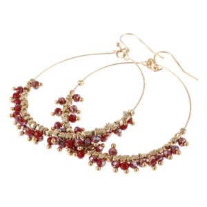 Bohemian Bead Fringe Dangle Chandelier Statement Earrings - Lightweight Coin Charm Tassel Banjara Kuchi Gypsy Filigree Hoop (Boho Bead Hoops - Burgundy)