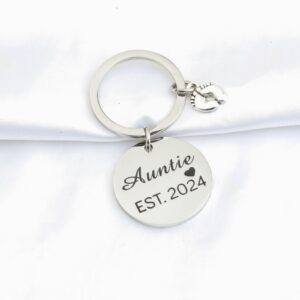 BNQL New Auntie Gifts Keychain Auntie EST 2024 Keychain Aunt Keychain Jewelry Gifts for New Aunt First Time Aunt Gifts (keychain)