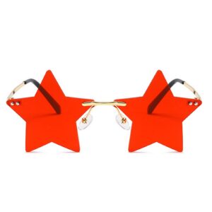 willochra rimless star shape sunglasses transparent sun glasses for women/men party glasses super cute pentagram eyewears (red)