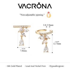 VACRONA Cubic Zirconia Ear Cuff 14K Gold Plated Earrings Round Cuff Sparkling Non-Pierced Earrings Helix Wrap Ear cuff Hypoallergenic Earrings for Jewelry Gifts