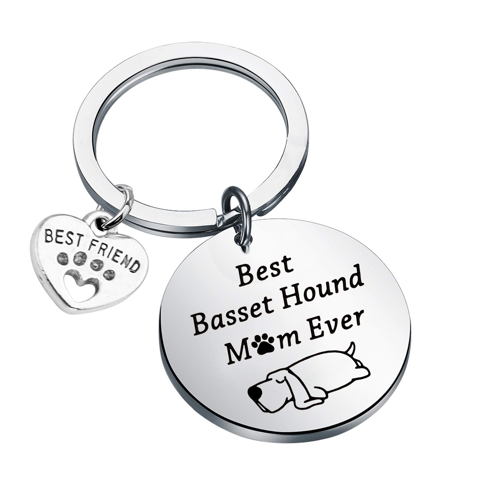 FUSTMW Basset Hound Keychain Best Basset Hound Mom Ever Gifts Dog Mom Owner Basset Hound Gifts Dog Lover Jewelry Gifts (silver)