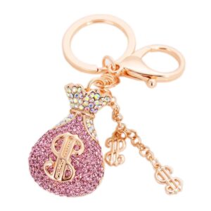 yqimyim dollar symbol shape keychain keyring sparkling crystal rhinestones key chain creative gifts accessories (pink)