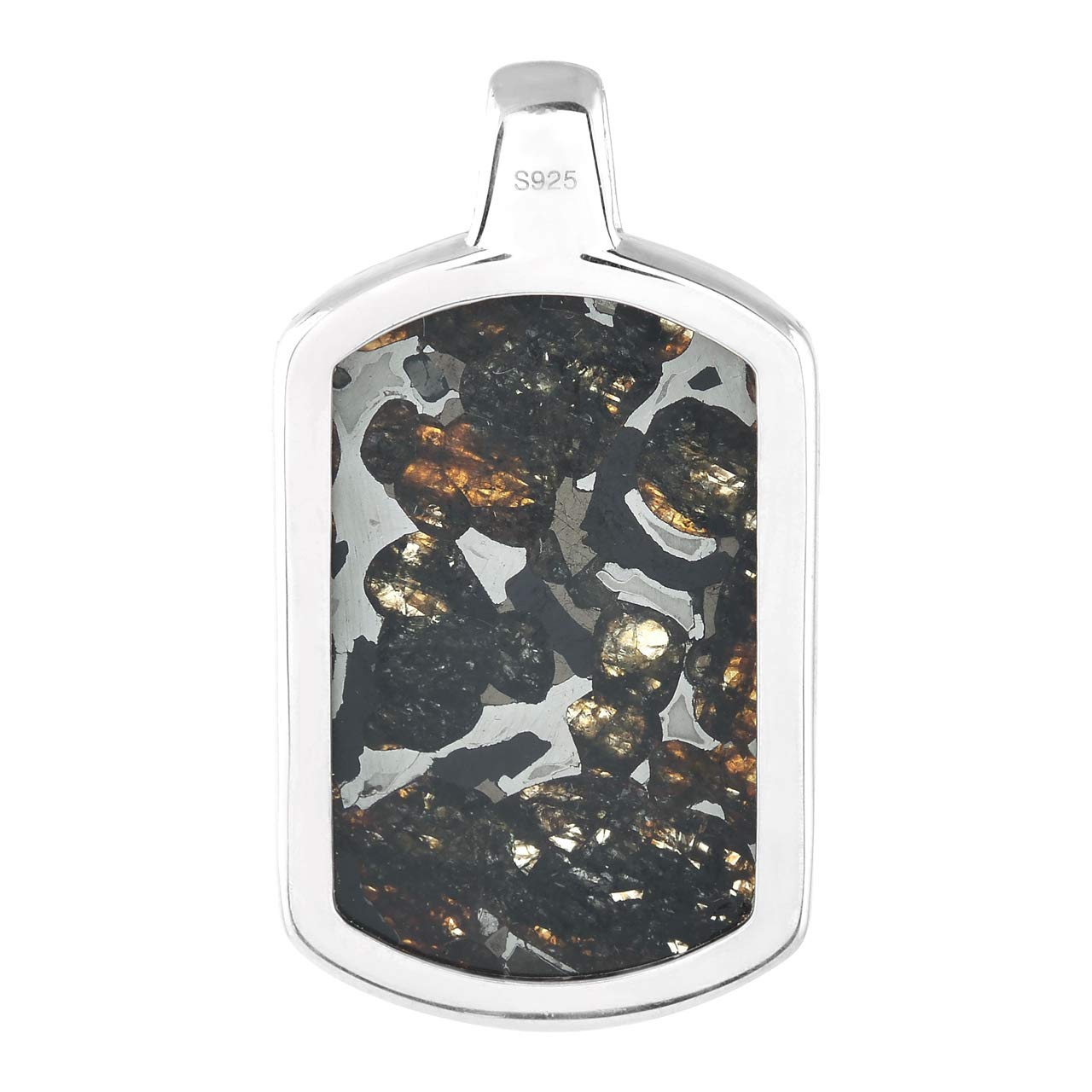 Starborn Sericho Pallasite Meteorite Dog Tag Pendant Sterling Silver