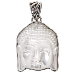 buddha goddess white mother of pearl shell 925 sterling silver pendant, 1 3/16"