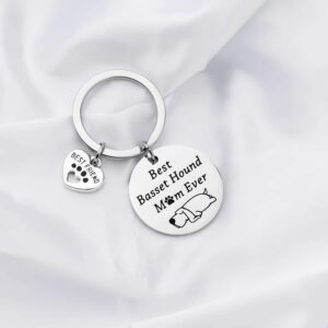 FUSTMW Basset Hound Keychain Best Basset Hound Mom Ever Gifts Dog Mom Owner Basset Hound Gifts Dog Lover Jewelry Gifts (silver)