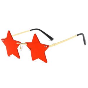 willochra Rimless Star shape Sunglasses Transparent Sun Glasses for women/men Party glasses Super Cute pentagram eyewears (red)