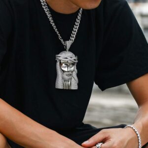 TUHE Oversize 3D Hip Hop Religious Jesus Head Pendant Necklace 18K Gold Plated AAA CZ Iced Out Chain Necklace for Men Women, Bling Bling Jewelry Charm Necklace with 24in Big Size Iced Out Cuban Chain…