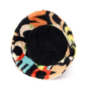 PURFANREE Women's Colorful Letter Print Faux Fur Bucket Hat Warm Fuzzy Fluffy Winter Warmer Fisherman Cap