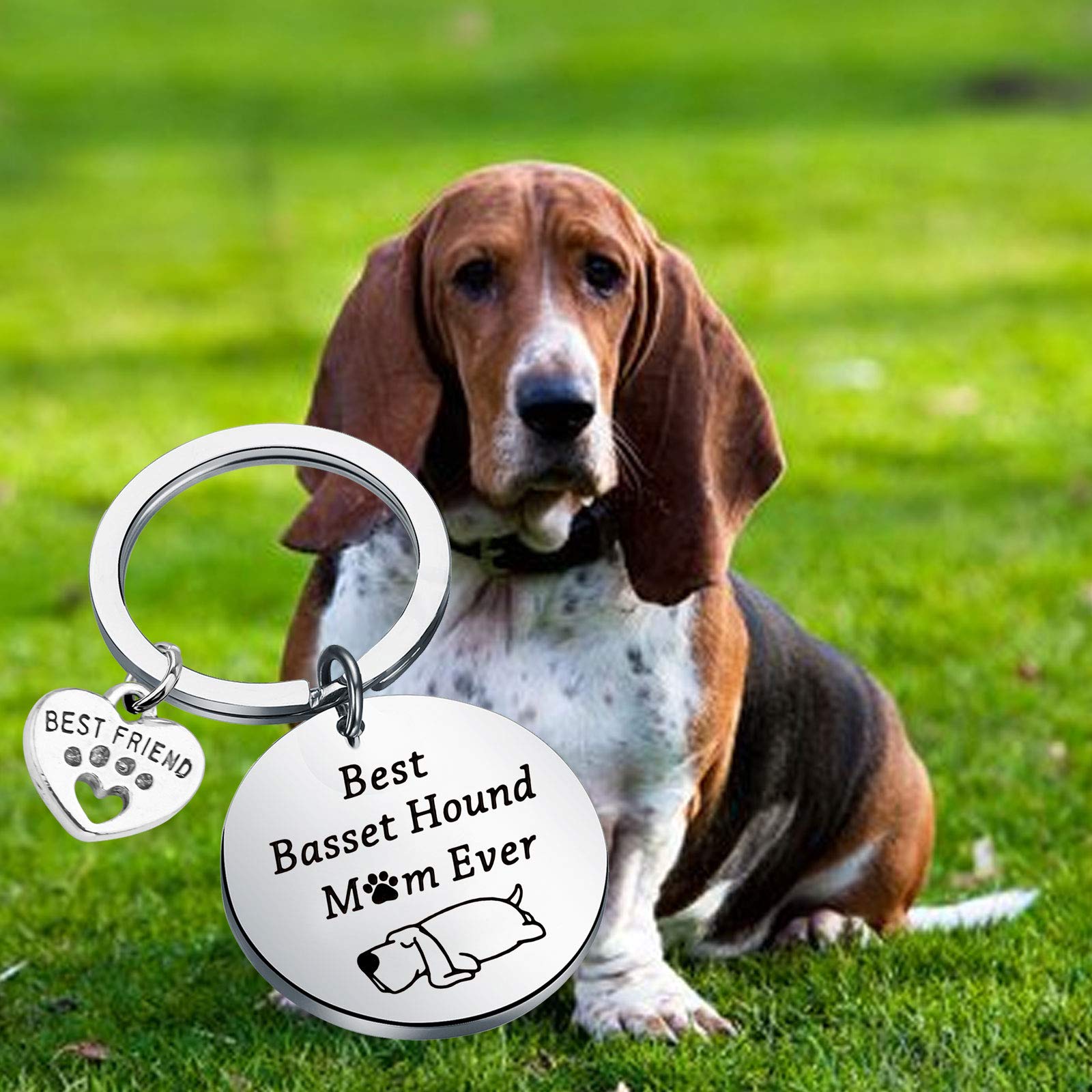 FUSTMW Basset Hound Keychain Best Basset Hound Mom Ever Gifts Dog Mom Owner Basset Hound Gifts Dog Lover Jewelry Gifts (silver)