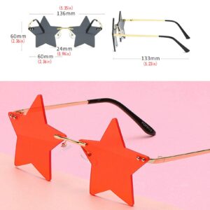 willochra Rimless Star shape Sunglasses Transparent Sun Glasses for women/men Party glasses Super Cute pentagram eyewears (red)