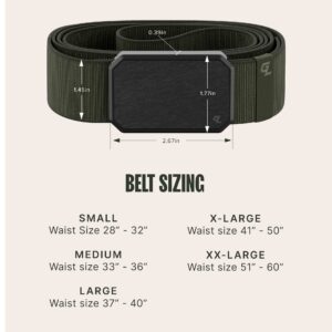 Groove Life Groove Belt Gun Metal/Olive - Men's Stretch Nylon Belt with Magnetic Aluminum Buckle, Lifetime Coverage - Large (37-40")