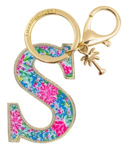 lilly pulitzer leatherette initial keychain, letter bag charm for women, bunny business (s)