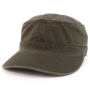 trendy apparel shop cotton army cap military flat top adjustable baseball cap - dark olive green