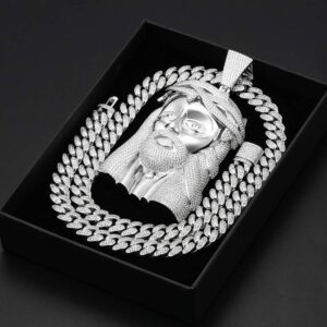 TUHE Oversize 3D Hip Hop Religious Jesus Head Pendant Necklace 18K Gold Plated AAA CZ Iced Out Chain Necklace for Men Women, Bling Bling Jewelry Charm Necklace with 24in Big Size Iced Out Cuban Chain…