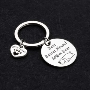 FUSTMW Basset Hound Keychain Best Basset Hound Mom Ever Gifts Dog Mom Owner Basset Hound Gifts Dog Lover Jewelry Gifts (silver)