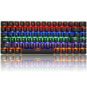 lexonelec wireless mechanical keyboard,two mode bt5.0/usb-c 82 keys bluetooth mechanical keyboard,rainbow led backlit,compact gaming keyboard for windows mac pc gamer(black)