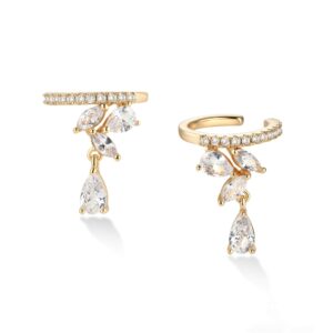 vacrona cubic zirconia ear cuff 14k gold plated earrings round cuff sparkling non-pierced earrings helix wrap ear cuff hypoallergenic earrings for jewelry gifts